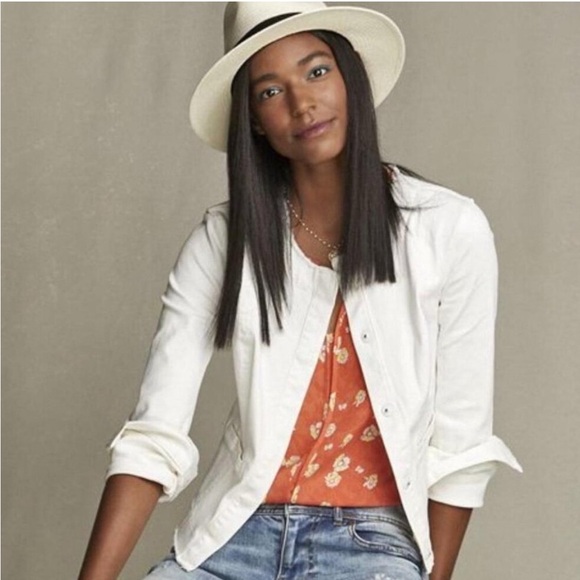CAbi | Jackets & Coats | Cabi Castaway Denim Jacketwhite Collarless ...